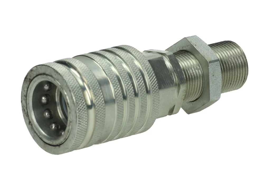 ISO-A hydraulic quick-connect bulkhead socket with METRIC GZ with valve ...