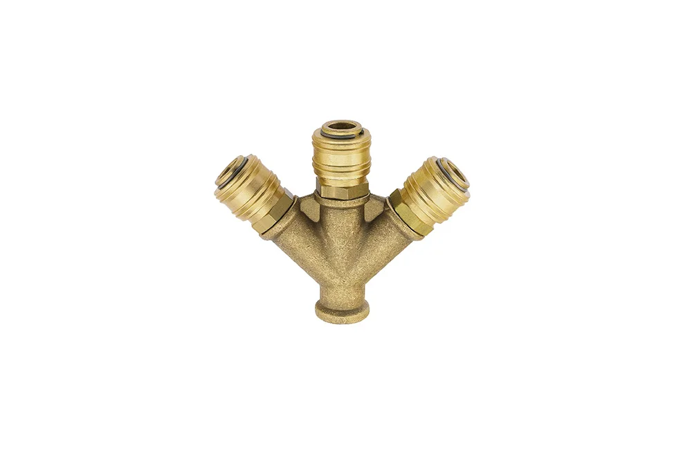 Four-pronged with GW BSP, 3 x quick-connection socket DN7,2, brass ...
