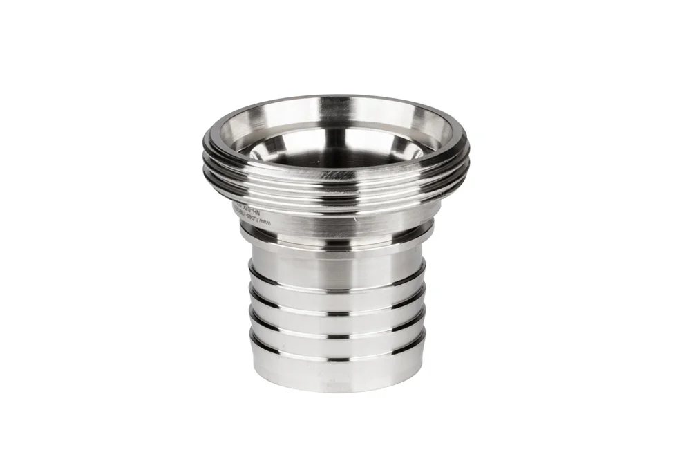 DIN 11851 end fitting with female thread, with a corrugated tail ...